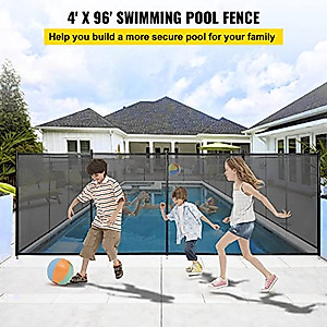 VEVOR Pool Fencing Mesh, 4 x 96 ft Swimming Pool Fence, 1000D PVC Mesh Fabric Removable Pool Fence, Pool Fence for Inground Pools with Aluminum Poles and Stainless Steel Tubes for Security and Privacy