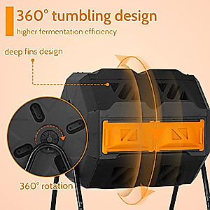 43 Gallon Compost Bin Outdoor Compost Tumbler Outdoor Composting Bin with Dual Chamber Sliding Doors, Tumbling Composter Outdoor, Manual Tiller Composters Tumbling or Rotating Outdoor