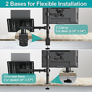 MOUNT PRO Laptop Desk Mount, Height Adjustable, Fits 13" to 32" Screens, with Clamp/Grommet Mounting Base, Holds Up to 17.6lbs