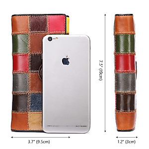 MASIWEI Genuine Leather Patchwork Wallet for Women Multicolor Trifold Wallets Ladies Card Holder Money Organizer with Coin Purse