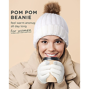 6 Pieces Women Knitted Winter Hat Glove Set Skull Cap Beanie Touchscreen Gloves Texting Gloves for Women (Black, White, Grey)