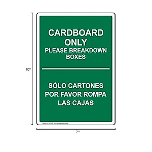 ComplianceSigns.com Cardboard Only Please Breakdown Boxes English + Spanish Sign, 10x7 in. Plastic for Recycling/Trash/Conserve