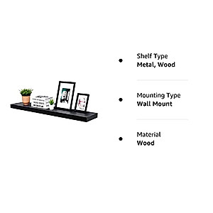 WELLAND 48 inch Black Miassion Floating Shelves for Wall, Bathroom Wall Mount Shelves, Wood Modern Display Shelves, Book Shelves,for Bedroom,Living Room and Kitchen