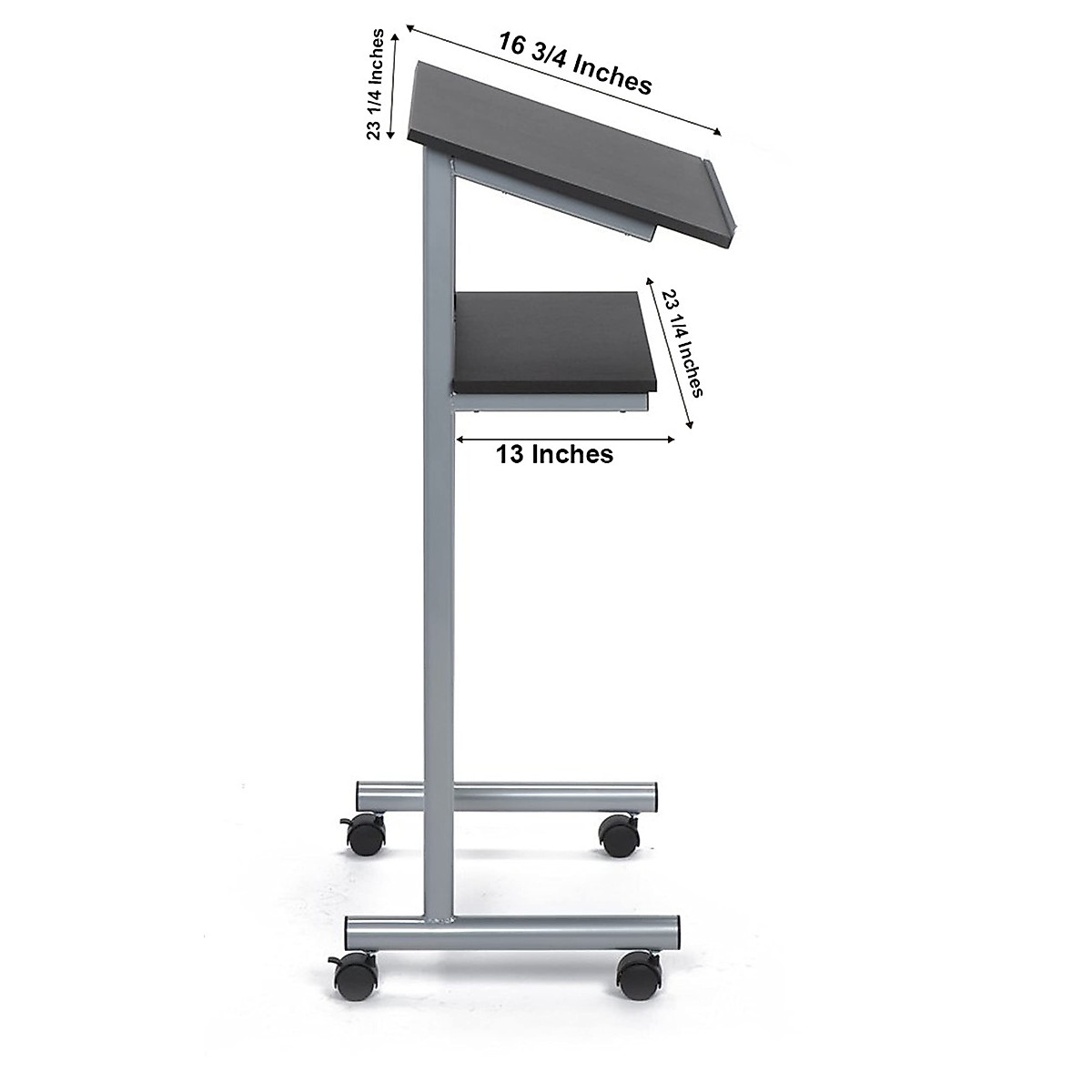 Audio-Visual Direct Wheeled Lectern Podium - Standing Desk with Storage Shelf - Silver/Black - Ideal for Presentations and Laptop Use
