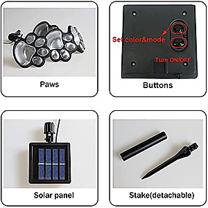 Solar Paw Print Lights,16 Color Changing Outdoor Pet Lights with Remote, Set of 4 Waterproof Dog Cat Paw Print Keepsake for Outdoor Garden Backyard Patio Decor - Gift for Pets Lovers -Multi Color