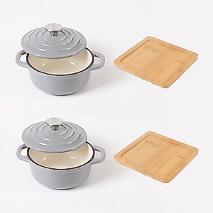 HAWOK Enameled Cast Iron Mini Dutch Oven,Dia5.51inch,23oz, Set of 2 Gray