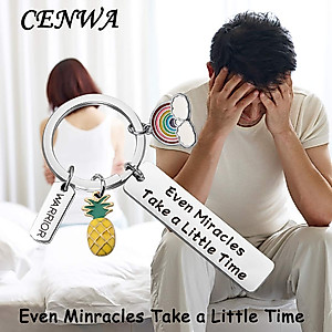 CENWA Rainbow Baby Keychain for New Mom Even Miracles Take a Little Time Keychain IVF Infertility Warrior Gift (Take a Little Time K)