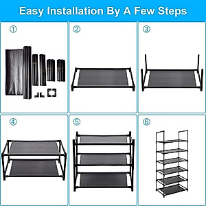 Easyhouse 6 Tier Metal Structure Free Standing Shoe Rack for Small Space Entryway, Bedroom, Closet, Narrow Vertical Shelf Organizer for Space Saving Storage