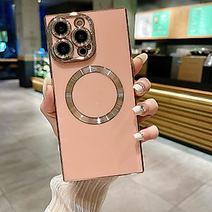 Misscase for iPhone 14 Pro Max Magnetic Case Compatible with MagSafe,Full Protection Square Case with Camera Lens Protector Shockproof Anti-Scratch Dust-Proof Net Case for iPhone 14 Pro Max Pink