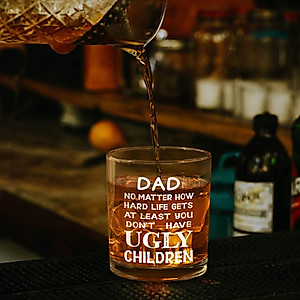 DAZLUTE Dad Gifts, Funny Whiskey Glass for Dad, Father’s Day Gifts Idea, Birthday Present Christmas Gifts for Dad Father Papa Daddy from Daughter Son, 10Oz Old Fashioned Glass