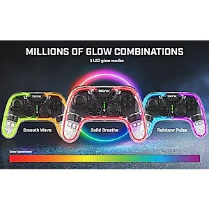 Bionik Neo Glow Nintendo Switch Wireless Controller: RGB Game Controller with Motion, 900 mAh Rechargeable Battery, Turbo Mode/Gyroscope/Transparent Shell/PC/Android
