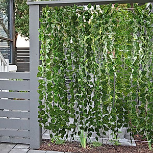 GTIDEA Fake Vines, 12 Pack 84 Feet Artificial Hanging Plants Silk Green Leaf Garlands Home Office Garden Outdoor Wall Greenery Cover Jungle Party Decoration