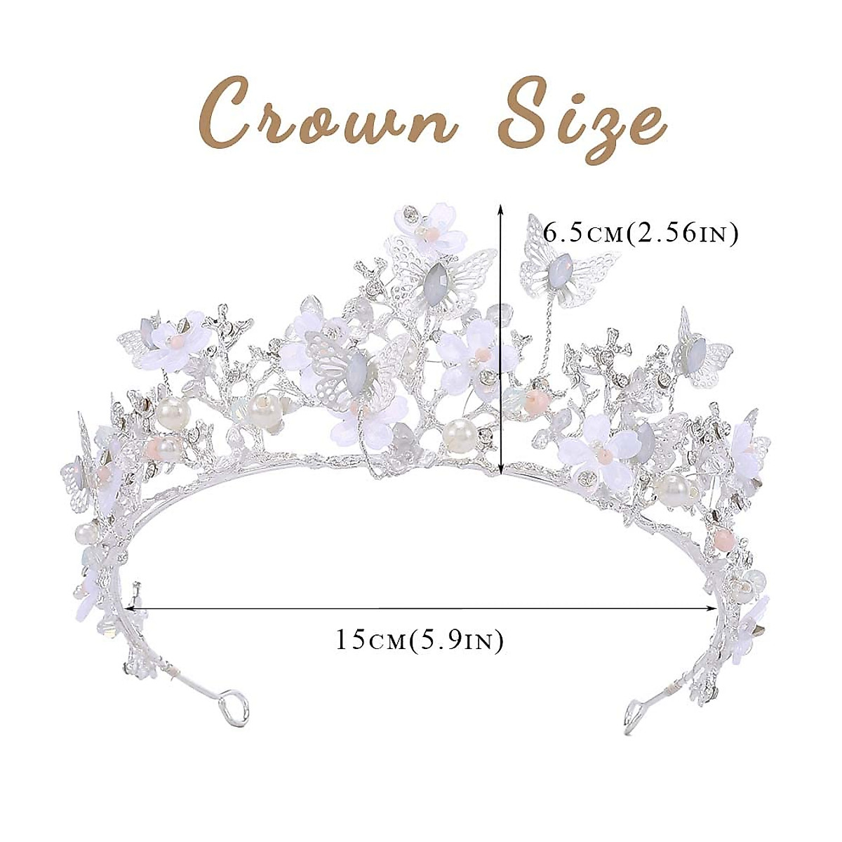 Kilshye Silver Crown Butterfly Rhinestone Tiara Bridal Wedding Crown Queen Costmue Prom Headpiece for Women and Girls (Silver)