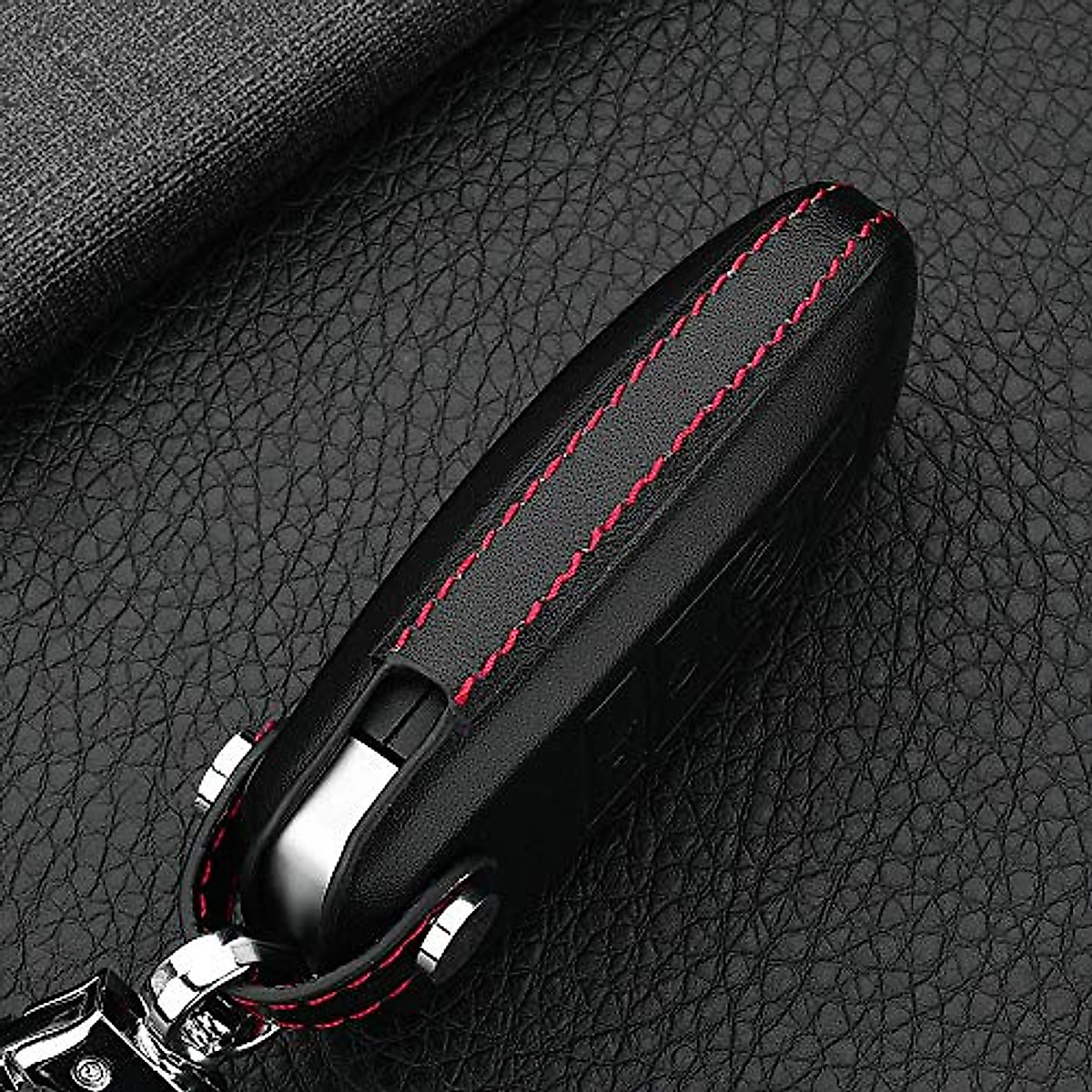 Royalfox(TM) 3 4 5 Buttons Real Leather keyless Entry Remote Key Fob case Cover Keychain for 2017 2018 2019 2020 2021 Ford Mustang Explorer Edge Fusion Mondeo F150 F250 F350 F450 F550 (Black Leather)