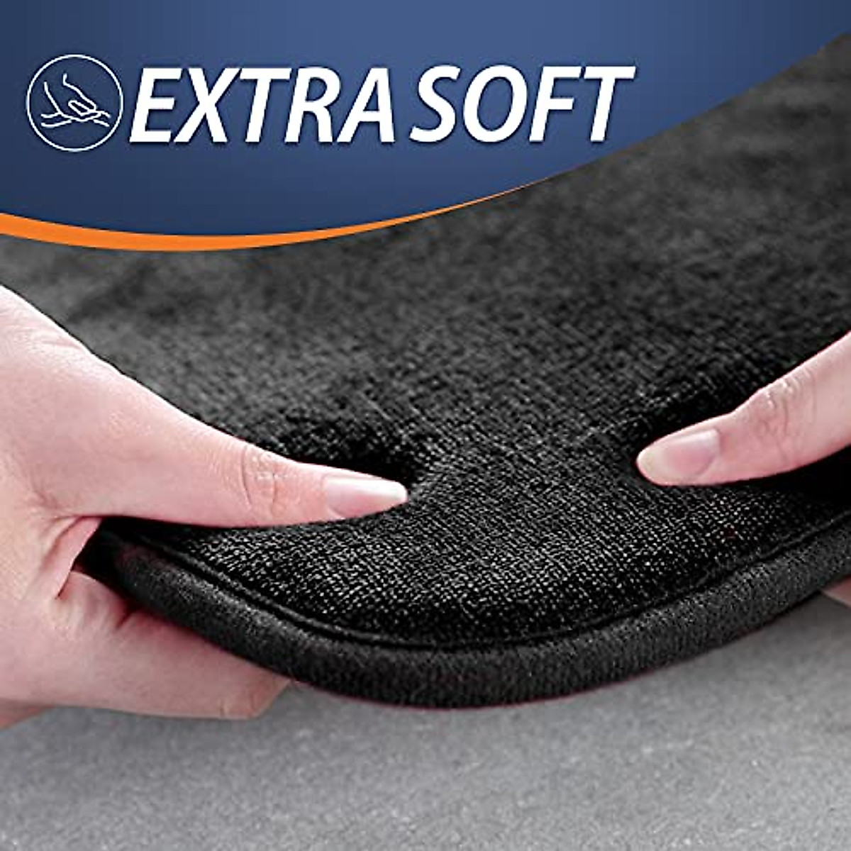 Walensee Extra Thick Memory Foam Bath Rug (17x24 Black) Non Slip Absorbent Super Cozy Velvet Bathroom Mat, Luxury Soft Plush Small Carpet for Bath Room Shower Floor Tub, Machine Wash Dry