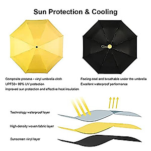 TIME LOVER Mini Windproof Folding Umbrella, Light Compact Parasol, Portable Travel Sun&Rain Small Umbrella (Yellow)