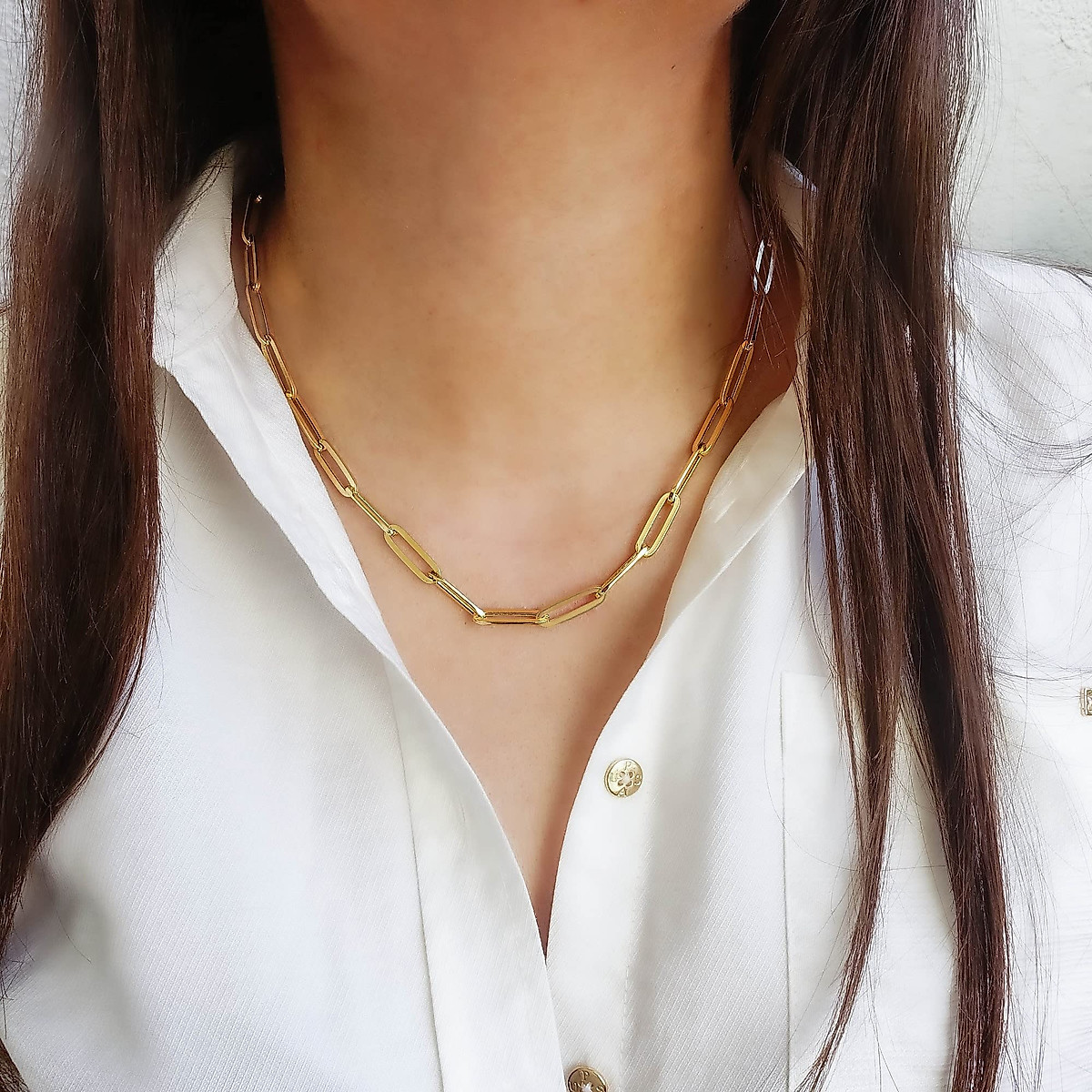 5mm Gold Paperclip Chain Necklace for Women, 20 Inches Gold Chain Necklace for Women Paperclip Chain Necklace for Women Gold Chain 14K Gold Necklace for Women Gold Chain for Women Gold Chain Necklace