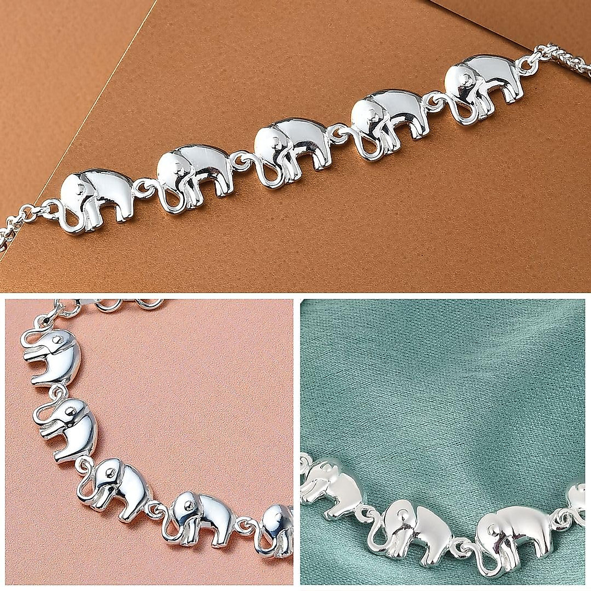 Shop LC 925 Sterling Silver Elephant Bracelet for Women Link Bracelets for Women Animal Charm Bracelet Size 7.25" Birthday Gifts for Women