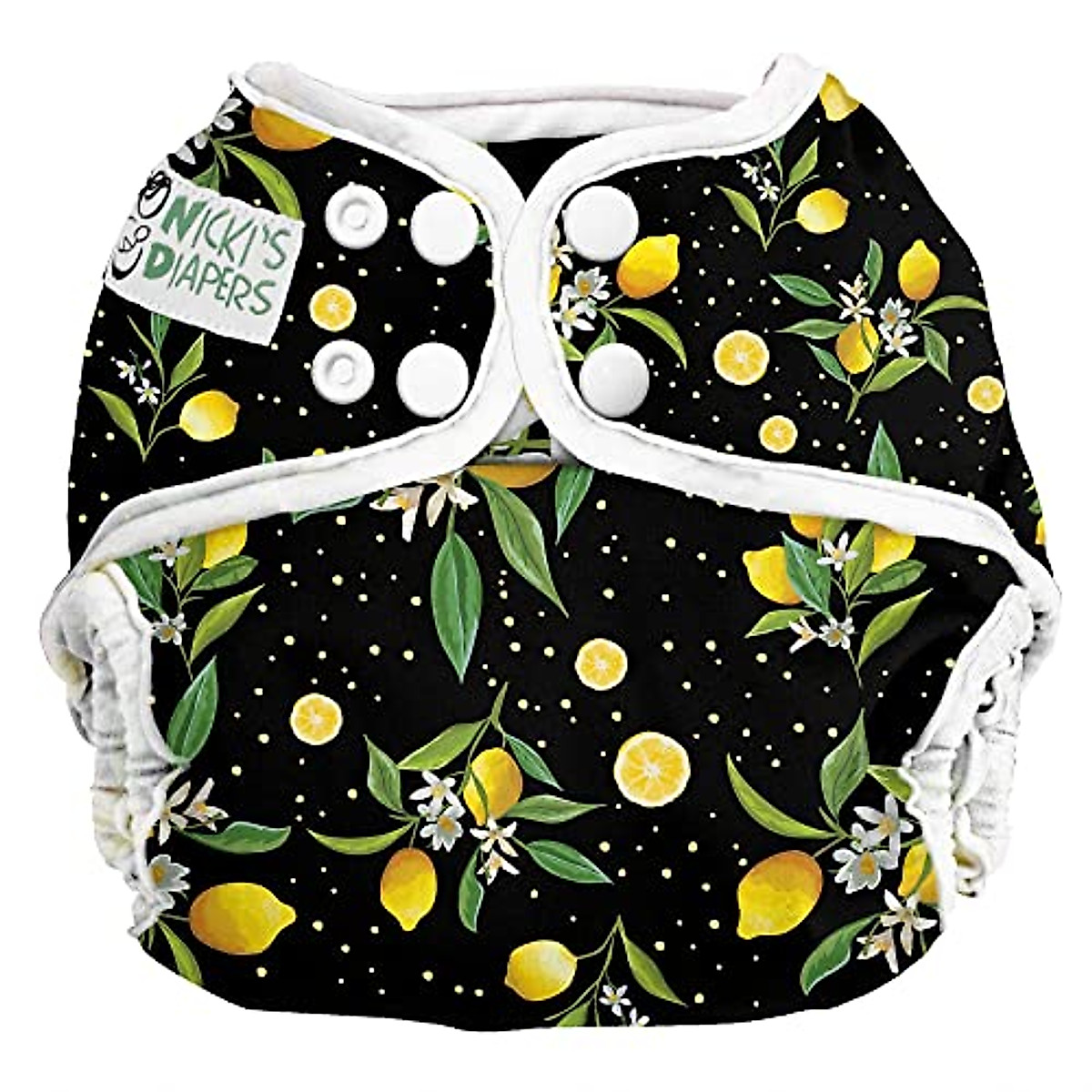 Nicki's Diapers One Size Snap Cloth Diaper Cover | Adjustable Waterproof Cover for Baby Boys or Baby Girls | Coves Prefold Cloth Diapers, Flat Diapers, or Fitted | 8-35+lbs (Squeeze The Day)