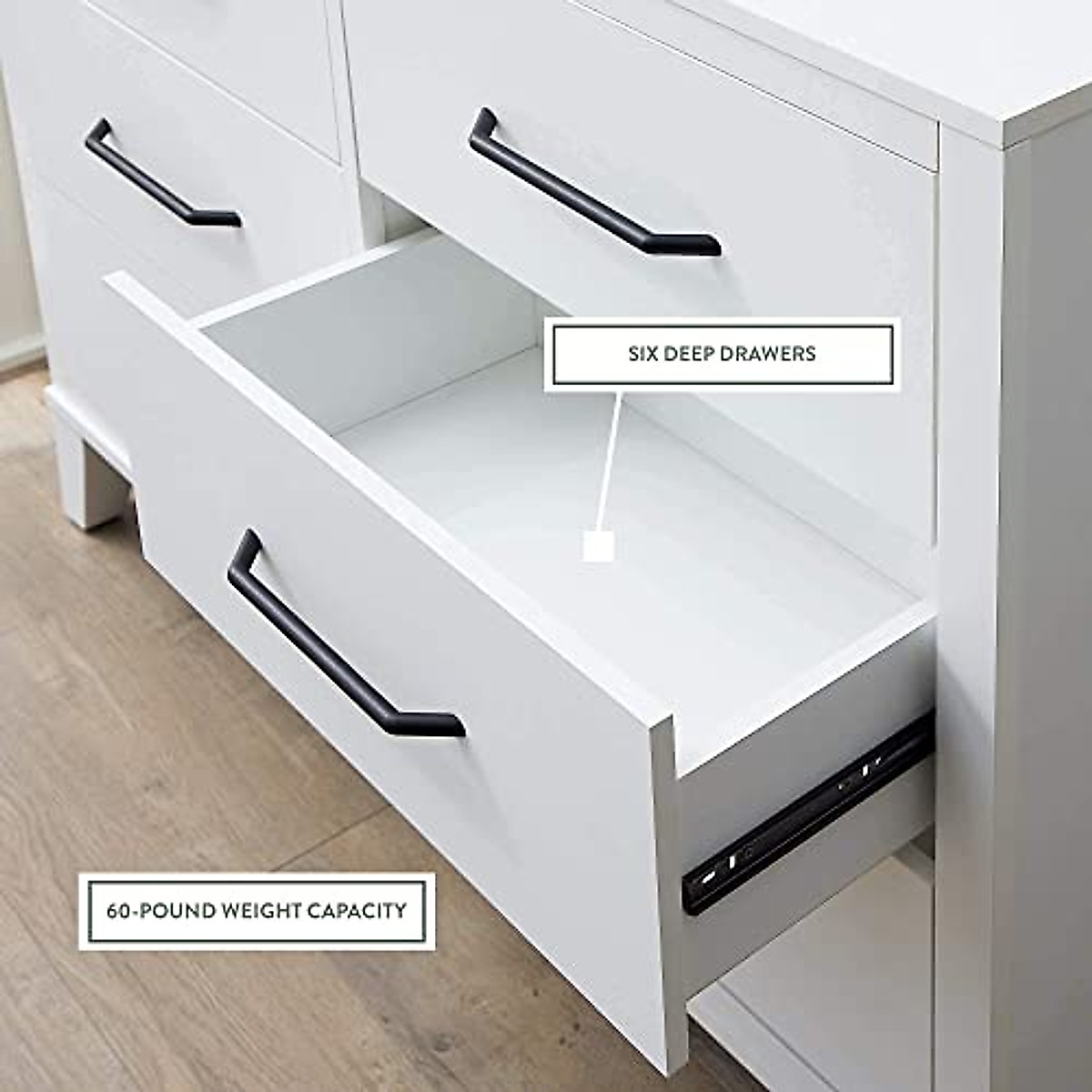 Edenbrook Bedroom-Six Drawer-Modern Design-Easy Assembly, White Dresser