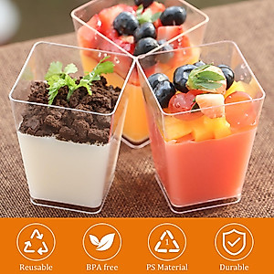 LOVLLE 5oz Dessert Parfait Cups with Lids and Spoons, 30 Pack Square Plastic Small Mini Clear Appetizer Bowls with Lids, for Party Fruit Ice Cream Pudding Mousse (5 oz)