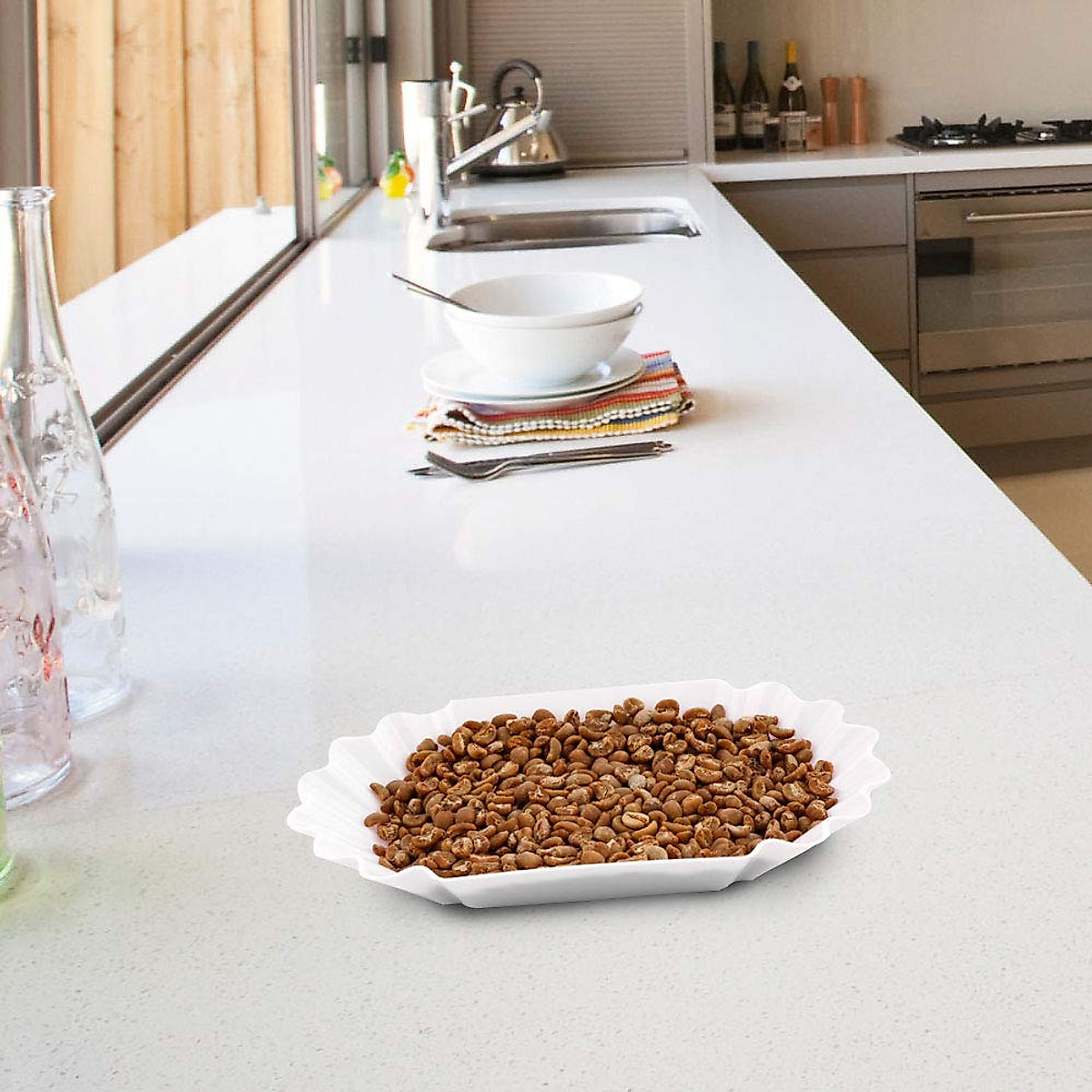 Coffee Bean Tray, Food Coffee Bean Display Dish Sample Tray Storage Container Kitchen Accessory(White)