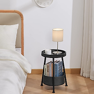 LEMONDA Small Round End Table, 2 Tier Round Side Table with Storage Basket,11.8”D*17.8”H Small Round Table,Sofa Side Table,Small Round Nightstand for Living Room Bedroom