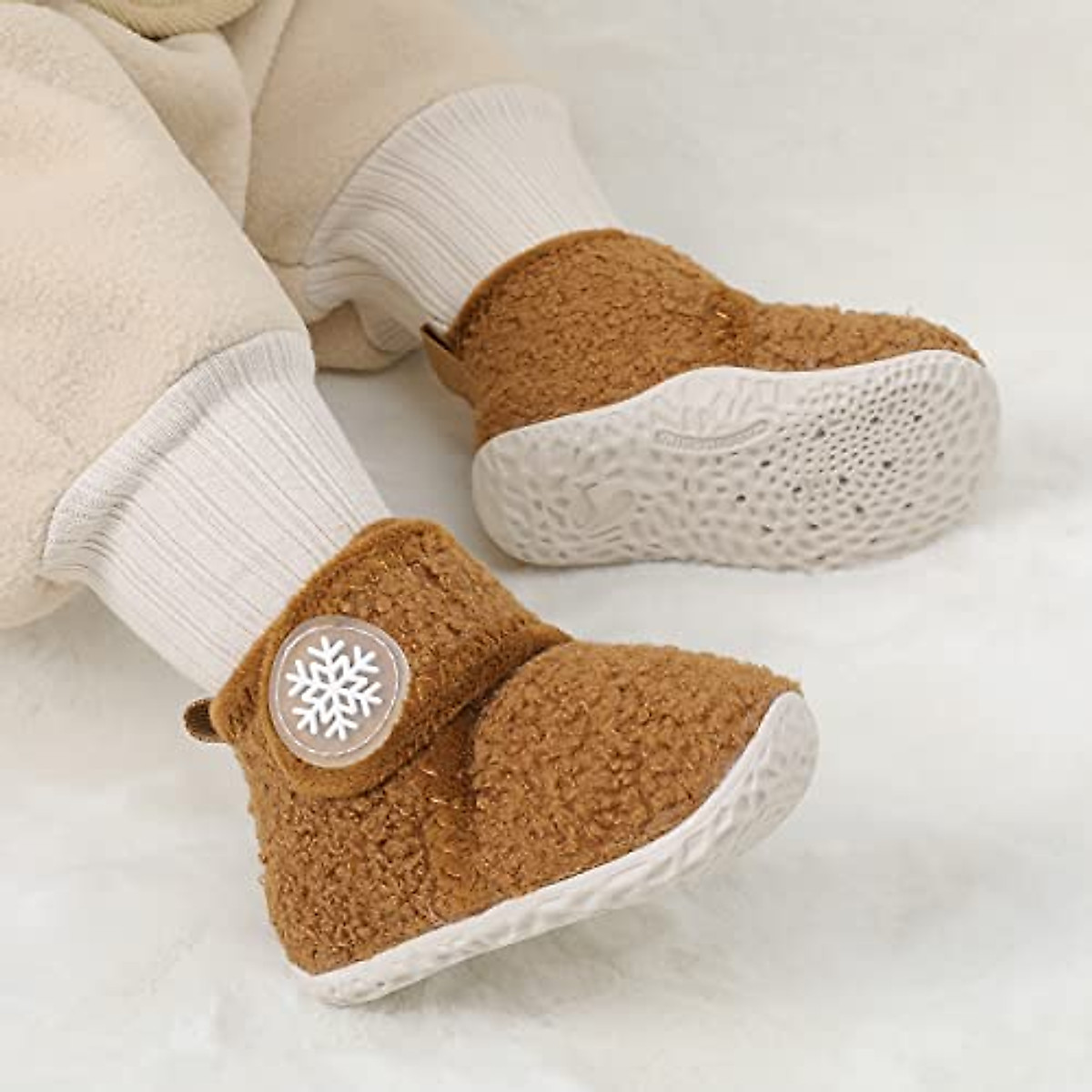 FEETCITY Infant Baby Girl Boy Booties Slippers Soft Bedroom Shoes Toddler Crib Warm Shoe First Walker Ankle Booties 12-18 Months