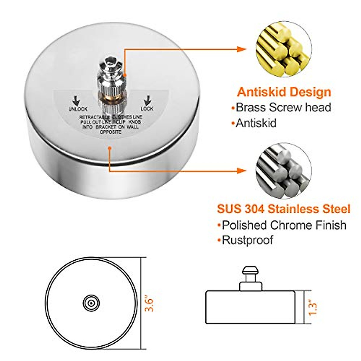 MANGZ Retractable Clothesline 304 Stainless Steel Heavy Duty, 12.5 Feets, Adjustable Stainless Steel Rope String Clothes Line for Drying in Hotel, Bathroom, Laundry,Outdoor and Indoor Wall Mounted