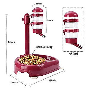 fatdaa Pet Standing Water Dispenser Bowl- Multifunctional Automatic,Feeder for Dog and Cat Height Adjustable 450ml Water Bottle,Automatic Standing Water Dispenser, Detachable Pole Self-Feeder