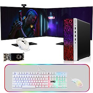 HP G3 Gaming Desktop PC, Intel Core i5 6th Gen, AMD RX 550 Graphics, 32GB RAM, 240GB SSD + 2TB HDD, MTG New 24 Inch Dual Monitor, Gaming Kit Webcam, Win 10 Pro (Renewed)
