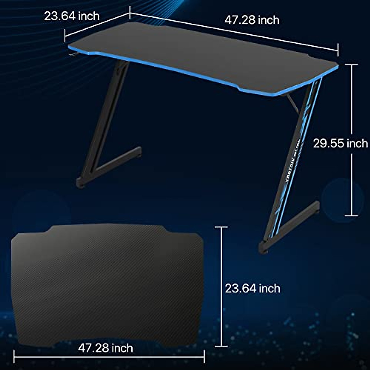 HKLGorg Gaming Desk 47 Inch Computer Desk Gaming Table Writing Table Modern Ergonomic Racing Style Home Office Desk Workstation Carbon Fiber Headphone Hook-Blue