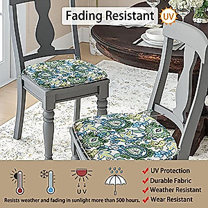 MAGPIE FABRICS Outdoor/Indoor Chair Cushions with Ties, Waterproof All Weather Patio Seat Pads for Patio Furniture Home Office Garden Decoration 17"x16"x2" (Botanical Blue Green, Set of 4)