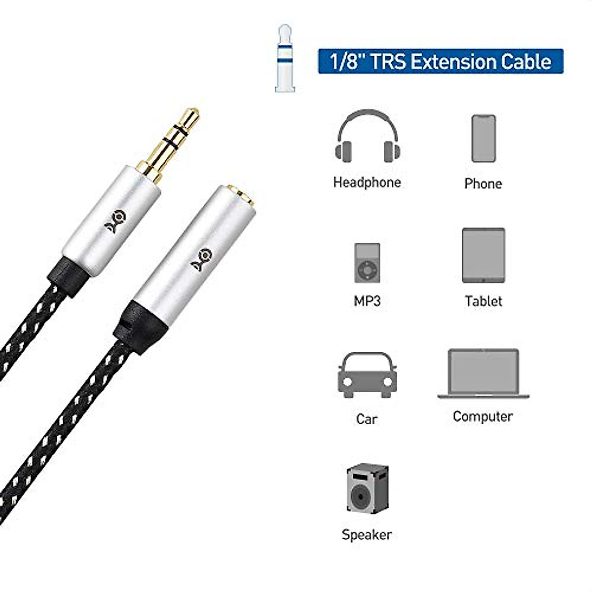 Cable Matters 2-Pack Headphone Extension Cable 10 ft (3.5mm Extension Cable/Aux Extension Cable) in Black & 2-Pack 3.5mm Audio Cable 6 ft (3.5mm Aux Cable/Aux Cord, Headphone Cable, Audio Cable)