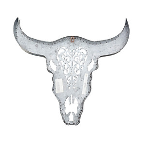PARISLOFT Metal Galvanized Bull Skull Head Wall Decor 3D Faux Cow Skull Sculpture Decoration,Rustic Wall Decor 20''x1.1''x18''