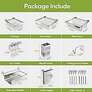MAJALiS Dish Drying Rack Over The Sink, 304 Stainless Steel 2 Tier Dish Drainers for Kitchen Counter, Adjustable Length (33.5-36 in), Over The Shelf Kitchen Organizer, Sliver