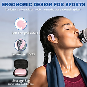 LASUNEY Wireless Earbuds, 35H Playtime Bluetooth Headphones with Mics and Charging Case for iPhone Android, Waterproof Running Headphones for Gym Workout, Hi-Fi Sound Over Ear Buds with Earhooks-Pink