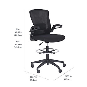 Amazon Basics Mid-back Mesh Office Drafting Chair Stool with Adjustable Footrest, Flip-Up Arms