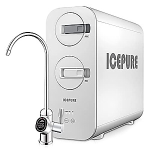 ICEPURE Tankless Reverse Osmosis System, 600 GPD Under Sink RO Water Filtration System, Smart Faucet, TDS Reduction, 1.5:1 Pure to Drain, UTR400A TDS Reduction, Remove 99.99% PFAS&PFOA&PFOS, UL， White