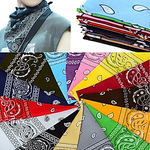 BSLINO Bandanas 24pcs 22 X 22 Inch 100% Cotton Bandana Novelty Double Sided Print Paisley Cowboy Bandana Party Favor Scarf Headband Handkerchiefs Two Dozen
