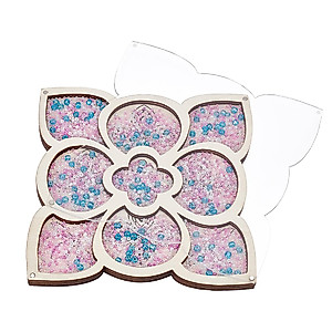 PH PandaHall Wooden Bead Storage Tray, Flower Bead Supply Storage Tray Bead Box with Lid and Needle Bead Tray Cover Flower Design Beadwork Accessory Sorter Container for Jewelry Making, 5.9x5.9 inch
