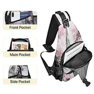 Yrebyou Art Paris Eiffel Chest Sling Bag Crossbody Backpack Travel Hiking Casual Daypack for Women Men Multipurpose Lightweight Fashion Shoulder Bag for Biking Climbing Runner