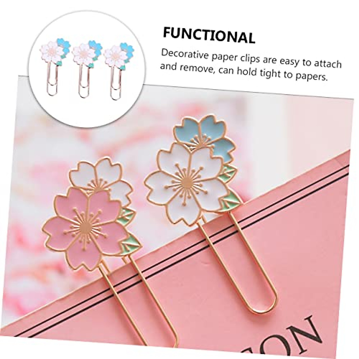 Operitacx 3pcs Cherry Blossom Paper Clip Girl Hair Clips Flower Bookmark Bookmarks for Kids Bulk Antique Bookmark Paper File Clip Holder Reading Bookmark Page Marker Clip Bookmark Clip Metal