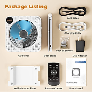 CD Player Portable, Bluetooth CD Player with Speakers Wall CD Player for Home Rechargeable with Remote Control FM Radio Digital Screen Headphone Jack, Portable CD Player for Car Support AUX USB