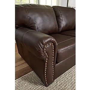 Signature Design by Ashley Colleton Classic Leather Match Sofa with Nailheads, Dark Brown