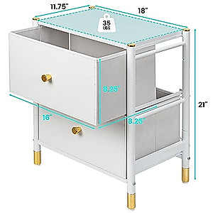 FLYJOE 2 Drawer Nightstands for Bedroom - Small Bedside Dresser with PU Leather Front Bins- Stylish End Table and Night Stand Furniture - Perfect for Closet, Bedroom, White