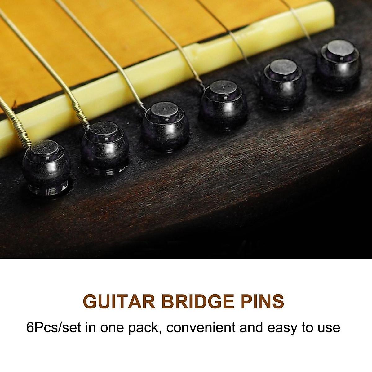 6Pcs Guitar Bridge Pins, Brass Pin Acoustic Guitar Strings Nail Pegs (Black) Ebony Bridge Pins 6 Pacoustic Guitar Strings