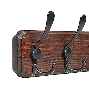 Coat Rack Wall Mount - 5 Double Metal Coat Rack Hooks Set of 2, Wall Mounted Coat Rack Heavy Duty Set 2, Rustic Wooden, Coat Hat Key for Entryway, Closet Room, Bathroom, Bedroom (Brown)
