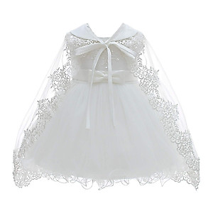 Silver Mermaid Baby Girls Christening Baptism Dress Satin and Tulle Baby Girl Dress for Flower Girl & Birthday(24M,White)