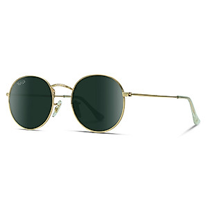 WearMe Pro - Reflective Lens Round Trendy Sunglasses (Gold Frame/Smoke Green Lens, 51)
